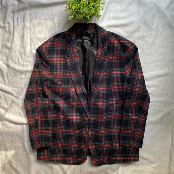 Pendleton | Jackets & Coats | Vintage 9s Pendleton Wool Peacoat Plaid Jacket Business Attire Red ...